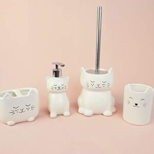 Isaac Jacobs White Ceramic Cat, Liquid Soap Pump/Lotion Dispenser with Chrome Metal Pump (Holds Up to 12 Oz) – Great for Bathroom, Kitchen Countertop, Bath Accessory (Cat)