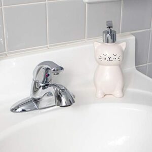 Isaac Jacobs White Ceramic Cat, Liquid Soap Pump/Lotion Dispenser with Chrome Metal Pump (Holds Up to 12 Oz) – Great for Bathroom, Kitchen Countertop, Bath Accessory (Cat)