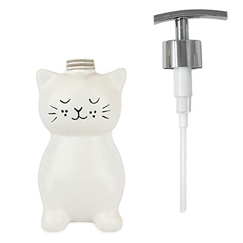 Isaac Jacobs White Ceramic Cat, Liquid Soap Pump/Lotion Dispenser with Chrome Metal Pump (Holds Up to 12 Oz) – Great for Bathroom, Kitchen Countertop, Bath Accessory (Cat)