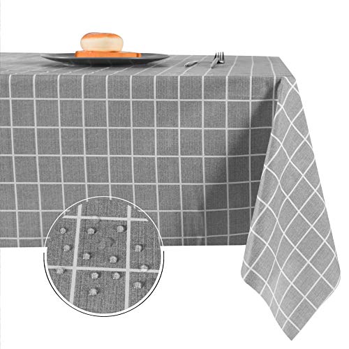 Obstal 100% Waterproof PVC Table Cloth, Oil-Proof Spill-Proof Vinyl Rectangle Tablecloth, Wipeable Table Cover for Outdoor and Indoor Use, 54x54 Inch, Grey Checkered Pattern