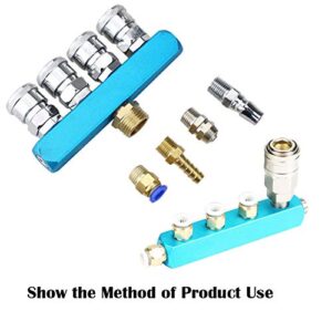 Beduan 1/4" 2 Way 5 Port Aluminum Air Hose Inline Manifold Block Splitter, Pneumatic Air Compressor Manifold Fitting