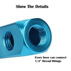 Beduan 1/4" 2 Way 5 Port Aluminum Air Hose Inline Manifold Block Splitter, Pneumatic Air Compressor Manifold Fitting