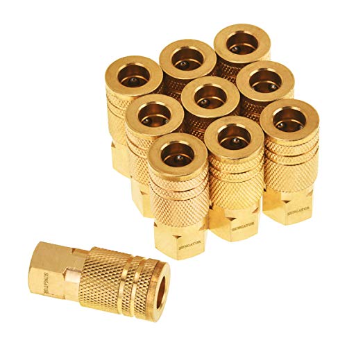 1/4 Inch Brass Female Industrial Coupler, SUNGATOR 1/4'' NPT Air Hose Fittings, Quick Connector Air Coupler,1/4 Inch Air Fittings for Auto Shop, Industrial Air Coupler Kit with Storage Case, 10 Pack