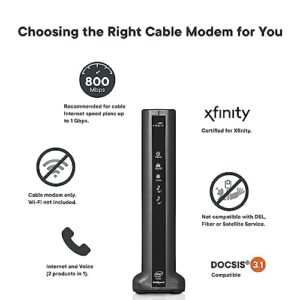 ARRIS SURFboard T25 DOCSIS 3.1 Gigabit Cable Modem , Comcast Xfinity Internet & Voice , Two 1 Gbps Ports , 2 Telephony Ports , 800 Mbps Max with Xfinity Internet Plans,Black