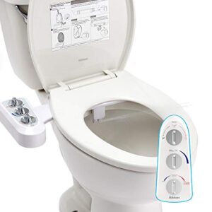 hibbent toilet seat bidet with self cleaning dual nozzle, hot and cold water spray non-electric mechanical bidet toilet attachment for rear or female washing sanitizing