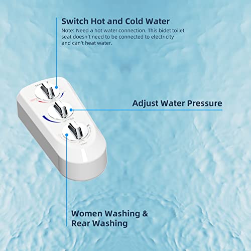 Hibbent Toilet Seat Bidet with Self Cleaning Dual Nozzle, Hot and Cold Water Spray Non-Electric Mechanical Bidet Toilet Attachment for Rear or Female Washing Sanitizing