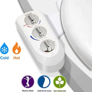 Hibbent Toilet Seat Bidet with Self Cleaning Dual Nozzle, Hot and Cold Water Spray Non-Electric Mechanical Bidet Toilet Attachment for Rear or Female Washing Sanitizing