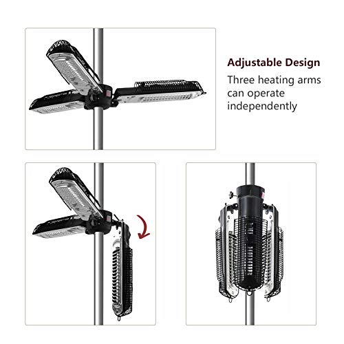 Skypatio Electic Parasol Patio Heater, Folding Electric Outdoor Umbrella Space Heater,3 infrared Heating Lamps for Pergola or Gazebo, 1500W,Black