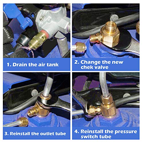 Hromee Air Compressor Replacement Components Brass 1/2 Inch MNPT Compressor in Tank Check Valve Kit with Three Different Unloader Tube Fittings 20 SCFM 4 Pieces