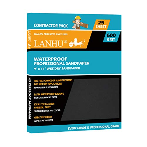 LANHU 600 Grit Sandpaper for Wood Furniture Finishing, Metal Sanding and Automotive Polishing, Dry or Wet Sanding, Multipurpose Sandpaper, 9 x 11 Inches, 25-Sheets