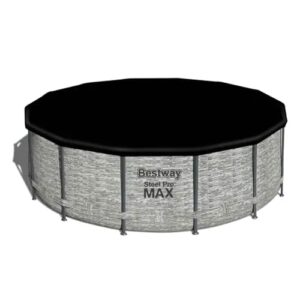 Bestway Flowclear PVC Round 14 Foot Pool Cover for Above Ground Frame Pools with Drain Holes and Secure Tie-Down Ropes, Black (Cover Only)