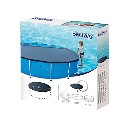 Bestway Flowclear PVC Round 14 Foot Pool Cover for Above Ground Frame Pools with Drain Holes and Secure Tie-Down Ropes, Black (Cover Only)