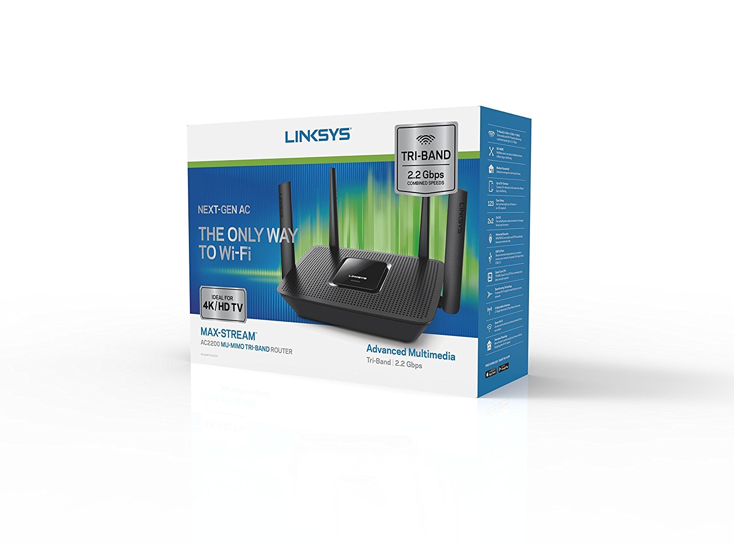 Linksys - Max-Stream AC2200 Tri-Band Wi-Fi Router (EA8300) Black - New (Renewed)