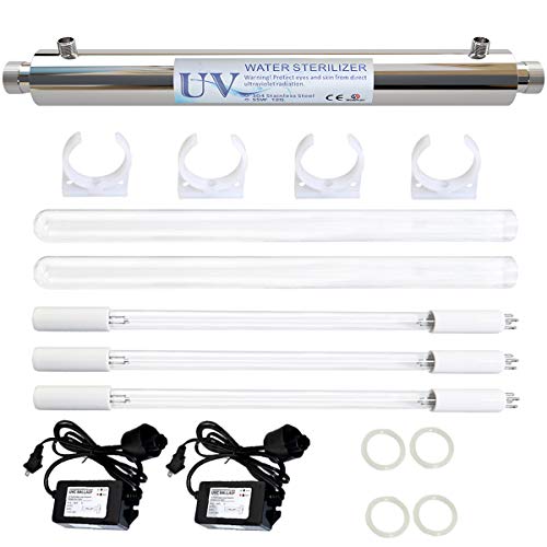 Boeray Ultraviolet Light Water Purifier Whole House Purification UV Sterilizer 55W 12 GPM with 3 pcs 254nm UV Lamp 2 pcs Quartz Sleeve 2 pcs Electronic Ballast