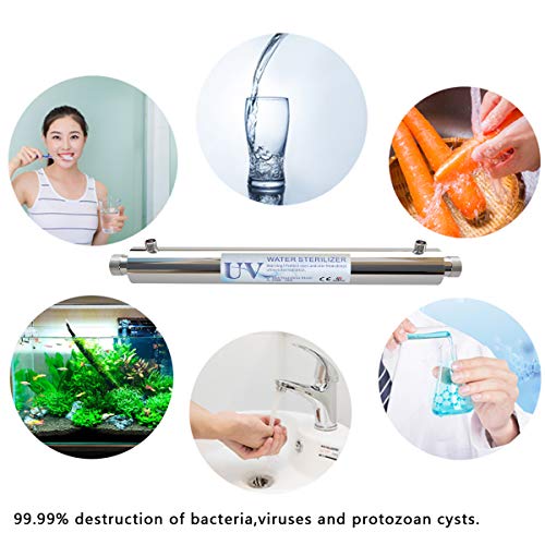 Boeray Ultraviolet Light Water Purifier Whole House Purification UV Sterilizer 55W 12 GPM with 3 pcs 254nm UV Lamp 2 pcs Quartz Sleeve 2 pcs Electronic Ballast