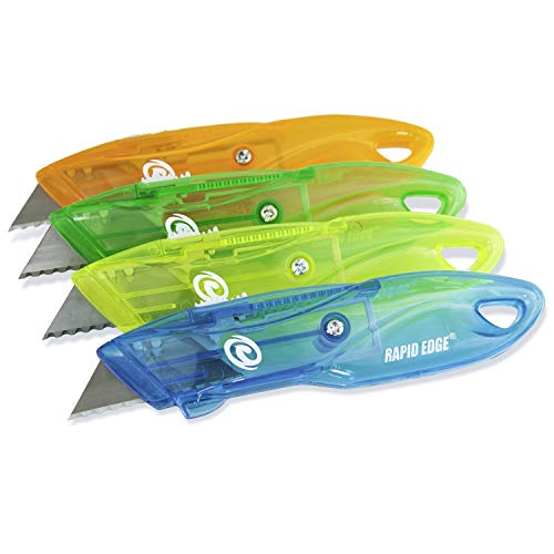 Rapid Edge Every Day Utility Knife 4 Pack with Smooth Action Serrated Utility Knife Blades