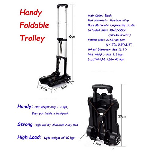 Portable Folding Hand Truck Dolly Utility Cart Foldable Trolley Put in Backpack Push Luggage Flatbed Cart