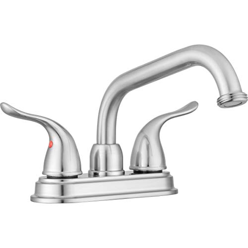 Pacific Bay Treviso Utility Laundry Sink Faucet - Threaded Brass Spout Hose End, Swivel Spout, 2-Handle Levers, Centerset (Brushed Satin Nickel Plated)