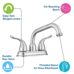 Pacific Bay Treviso Utility Laundry Sink Faucet - Threaded Brass Spout Hose End, Swivel Spout, 2-Handle Levers, Centerset (Brushed Satin Nickel Plated)