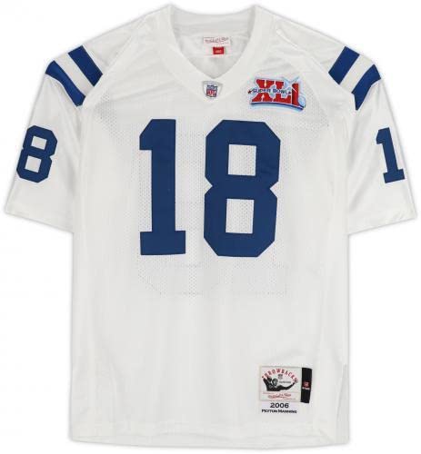 Framed Peyton Manning Indianapolis Colts Autographed Mitchell & Ness 2006 Super Bowl Patch White Authentic Jersey - Autographed NFL Jerseys