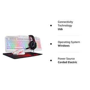 Redragon S101 Wired RGB Backlit Gaming Keyboard and Mouse, Gaming Mouse Pad, Gaming Headset Combo All in ONE PC Gamer Bundle for Windows PC – (White)