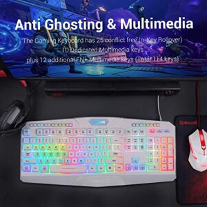 Redragon S101 Wired RGB Backlit Gaming Keyboard and Mouse, Gaming Mouse Pad, Gaming Headset Combo All in ONE PC Gamer Bundle for Windows PC – (White)