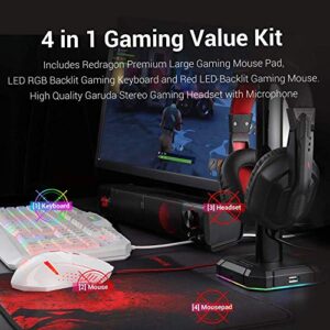 Redragon S101 Wired RGB Backlit Gaming Keyboard and Mouse, Gaming Mouse Pad, Gaming Headset Combo All in ONE PC Gamer Bundle for Windows PC – (White)