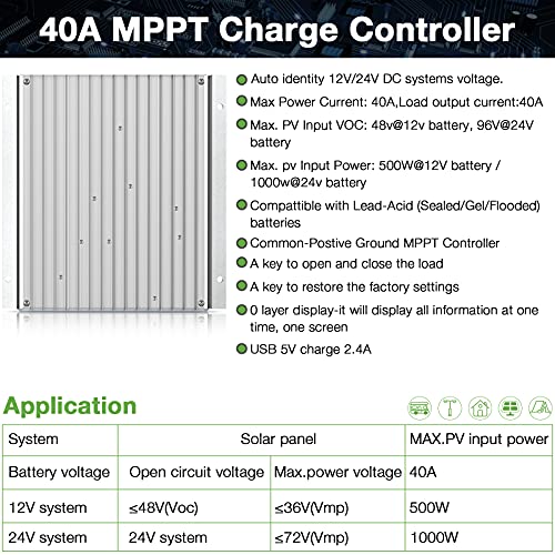 OOYCYOO MPPT Charge Controller 60 amp 12V/24V Auto, 60A Solar Panel Charge Regulator with Blacklight LCD Display Max 100V for Lead-Acid Sealed Gel AGM Flooded Lithium Battery