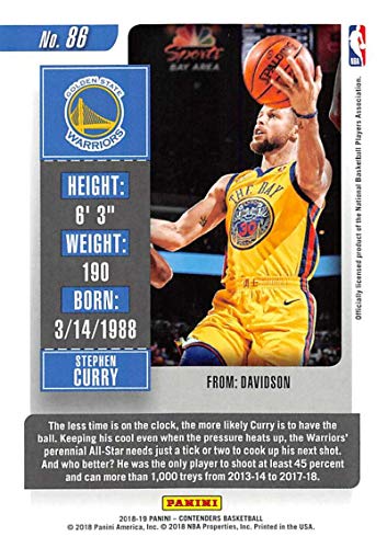 2018-19 Panini Contenders Season Ticket #86 Stephen Curry Golden State Warriors Basketball Card