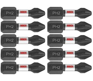 bosch itph21b 10-pack 1 in. phillips #2 impact tough screwdriving insert bits