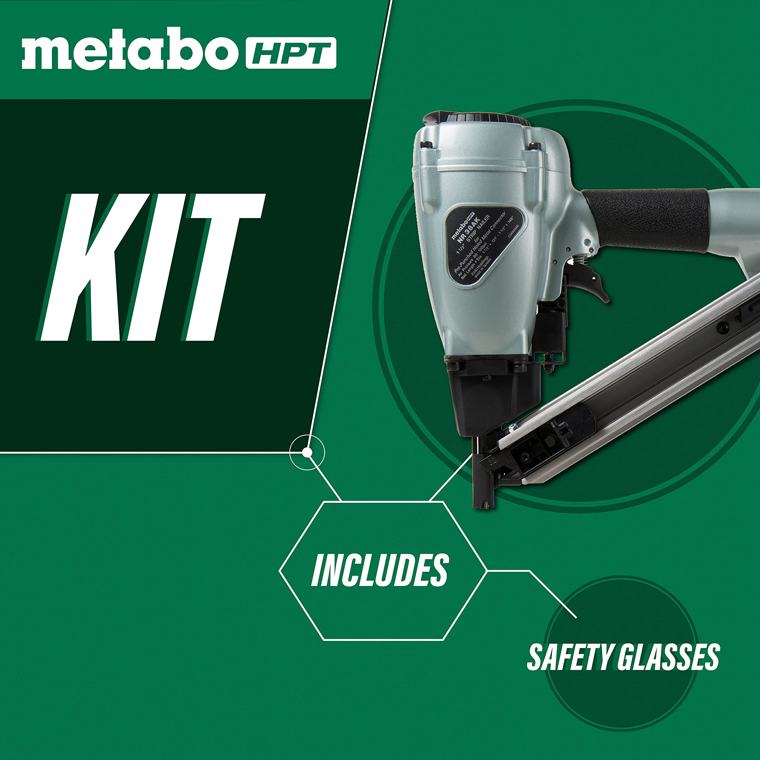 Metabo HPT Metal Connector Nailer | Pro Preferred Brand of Pneumatic Nailers | 36 Degree Magazine | Accepts up to 1-1/2-Inch Nails | Ideal for Fastening Metal Connectors to Wood | NR38AK