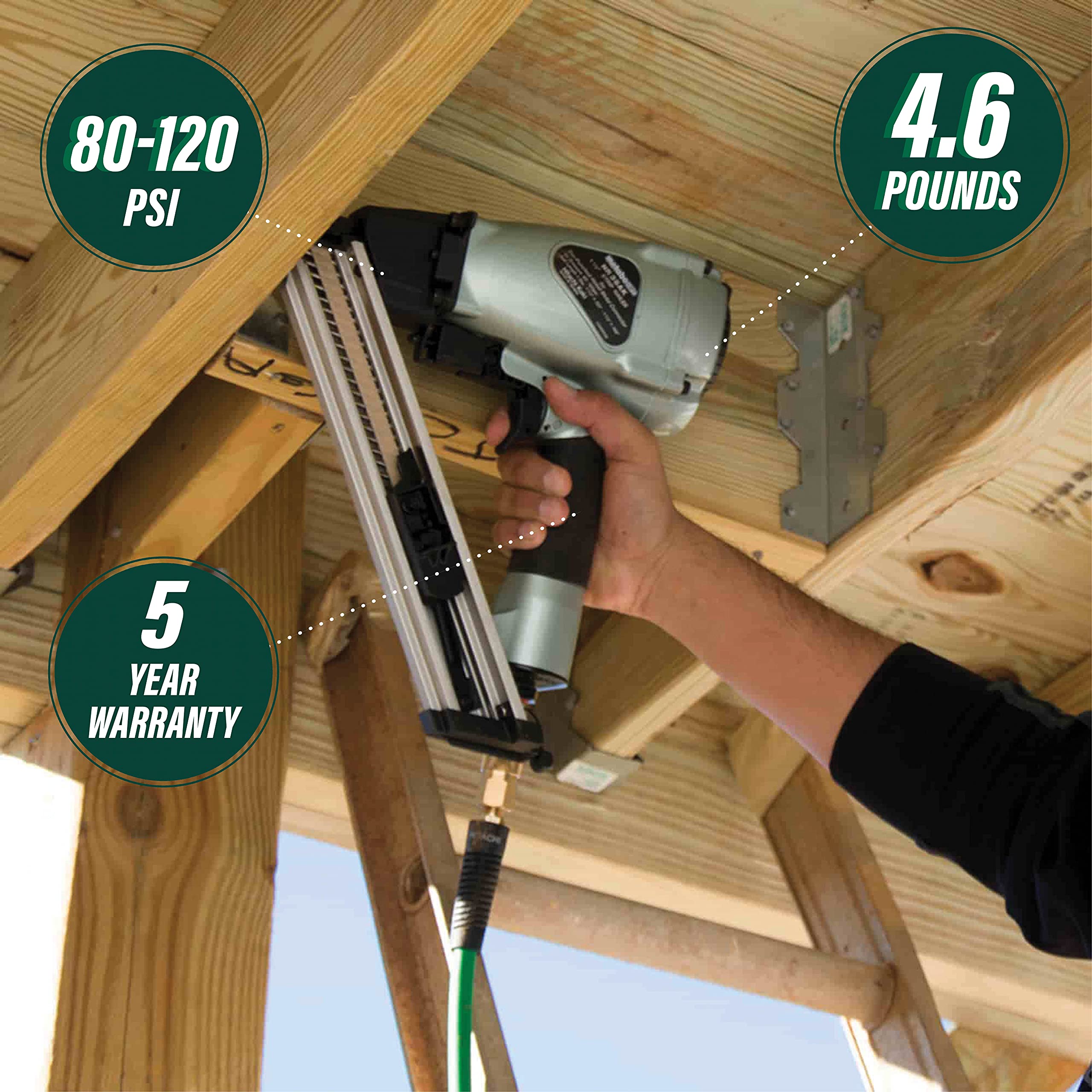 Metabo HPT Metal Connector Nailer | Pro Preferred Brand of Pneumatic Nailers | 36 Degree Magazine | Accepts up to 1-1/2-Inch Nails | Ideal for Fastening Metal Connectors to Wood | NR38AK