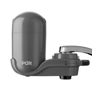 pur plus faucet mount water filtration system, 3-in-1 powerful, natural mineral filtration with lead reduction, vertical, grey, fm2500v