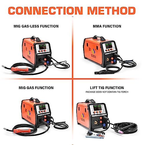 HITBOX 6 in 1 MIG Welder, Ture 200Amp Multi process Aluminum Flux Core Welder 110V 220V Synergic Gas MIG/Gasless MIG/ARC/Lift TIG/Spool Gun/IGBT Quiet Inverter Welder With Digital LCD Display