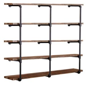 tianman industrial wall mount iron pipe shelf shelves shelving bracket vintage retro black diy open bookshelf diy storage offcie room kitchen shelves (3pcs,52" tall,12" deep)