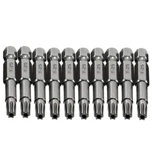 comok 10pcs 50mm long 1/4 inch hex shank t25 torx head magnetic screw driver bit set security tamper proof star 6 point screwdriver kit tools