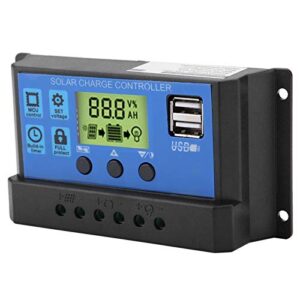 Solar Controller PWM 12V 24V Dual USB Solar Panel Battery Controller Regulator LCD Display 10/20/30A Overload Overcurrent Protection with Manual for Street Light (YJSS-20A)