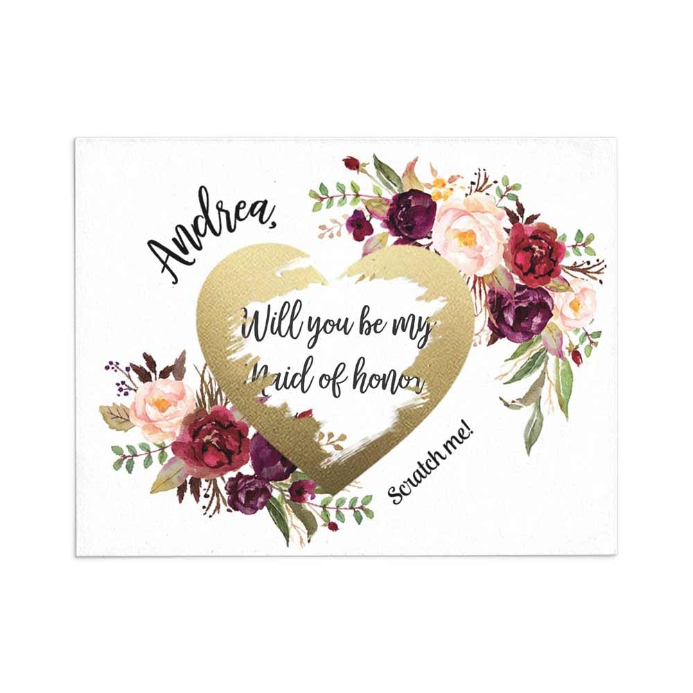 XOXOKristen Personalized Bridesmaid Proposal Scratch Off Card, Burgundy and Blush Flowers Will you be my bridesmaid card, Custom Maid of Honor, Matron of Honor, Flower Girl Proposal cards