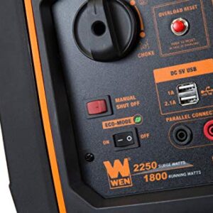 WEN 56225i 2250-Watt Gas Powered Portable Inverter Generator with Fuel Shut-Off, CARB Compliant , Black