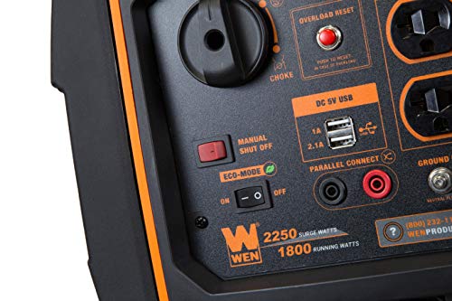 WEN 56225i 2250-Watt Gas Powered Portable Inverter Generator with Fuel Shut-Off, CARB Compliant , Black