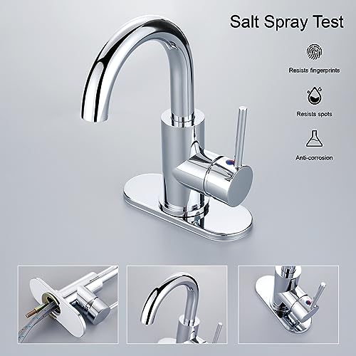 RKF Single-Handle Swivel Spout Bathroom Sink Faucet with Pop-up Drain with Overflow and Supply Hose,Bar Sink Faucet,Small Kitchen Faucet Tap,Chrome Polished,BF3501P-CP2