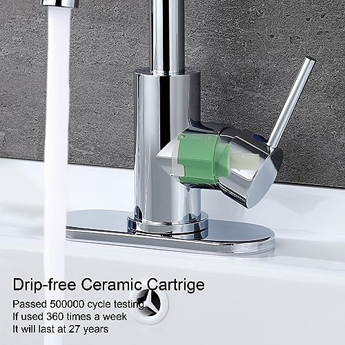 RKF Single-Handle Swivel Spout Bathroom Sink Faucet with Pop-up Drain with Overflow and Supply Hose,Bar Sink Faucet,Small Kitchen Faucet Tap,Chrome Polished,BF3501P-CP2