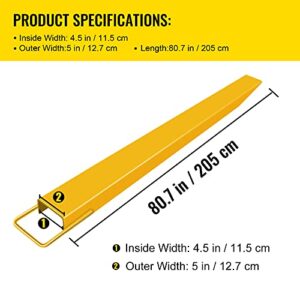 BestEquip Pallet Fork Extension 84 Inch Length 4.5 Inch Width, Heavy Duty Alloy Steel Fork Extensions for forklifts, 1 Pair Forklift Extension, Yellow