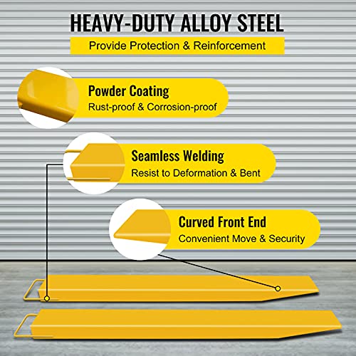 BestEquip Pallet Fork Extension 84 Inch Length 4.5 Inch Width, Heavy Duty Alloy Steel Fork Extensions for forklifts, 1 Pair Forklift Extension, Yellow