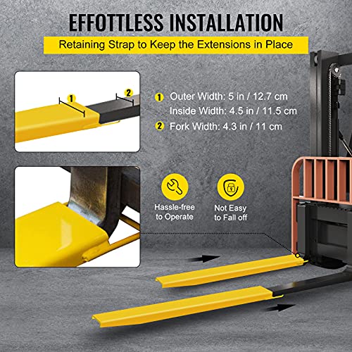 BestEquip Pallet Fork Extension 84 Inch Length 4.5 Inch Width, Heavy Duty Alloy Steel Fork Extensions for forklifts, 1 Pair Forklift Extension, Yellow