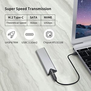 SSK Aluminum M.2 NVME SATA SSD Enclosure Adapter, USB 3.2 Gen 2 (10 Gbps) to NVME PCI-E SATA M-Key/(B+M) Key Solid State Drive External Enclosure Support UASP Trim for NVME/SATA SSDs 2242/2260/2280