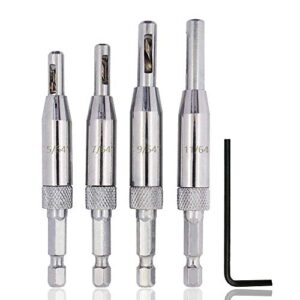 saiper 4pcs hss door self centering hinge hole opening drill bit set, 1/4" hex shank doors cabinet hinge drill bits tool set (5/64", 7/64", 9/64", 11/64")