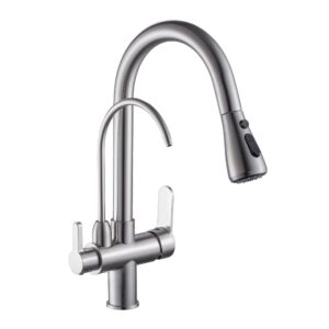 wanfan kitchen sink faucet with pull down sprayer 2 handle 3 in 1 water filter purifier faucets brushed nickel 0195sn