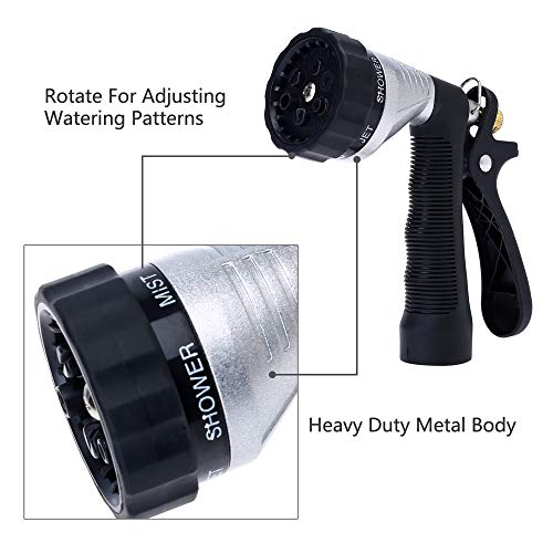 GREEN MOUNT Water Hose Nozzle Spray Nozzle, Metal Garden Hose Nozzle with Adjustable Spray Patterns, Perfect for Watering Plants, Washing Cars and Showering Pets