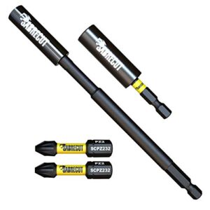 4 Piece SabreCut SCRK1 Magnetic 2 23/64" and 5 63/64" Professional Impact Bit Holders with 2 x 1 7/64" PZ2 Screwdriver Impact Bits Compatible with Dewalt, Milwaukee, Makita, Bosch and Others